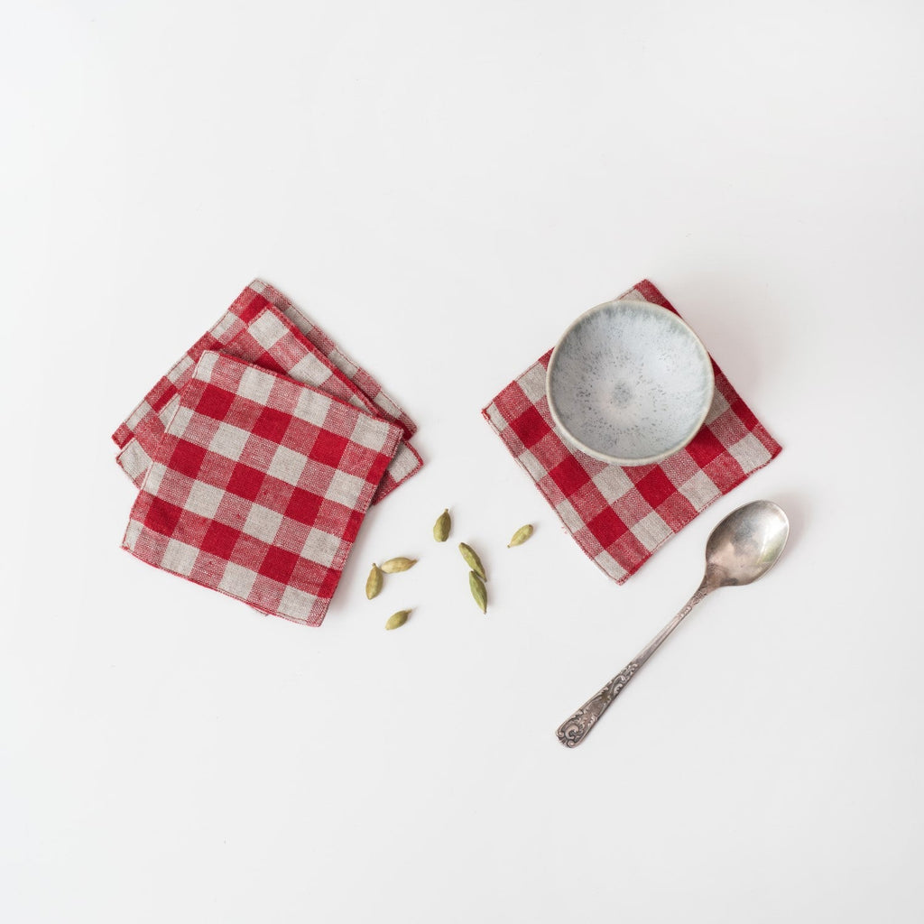 Red Gingham Linen Coasters Set of 4 – Linen Tales USA