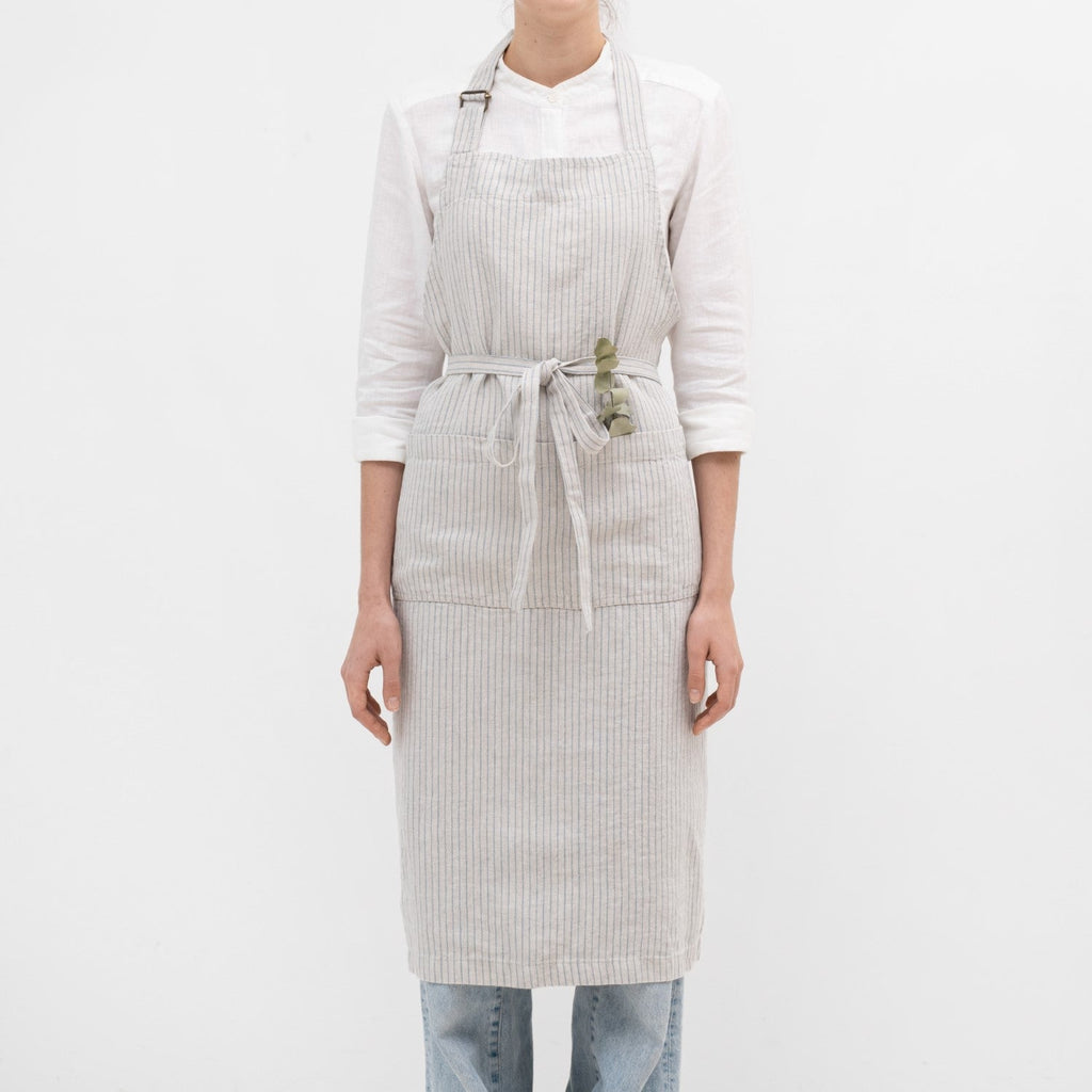 Grey Blue Pinstripe Rustic Linen Chef Apron – Linen Tales USA